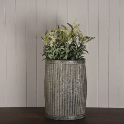 1 Grey Zinc Dolly Tub, 45cm, Rustic Planter Plant Pot Ribbed Metal Drum ...