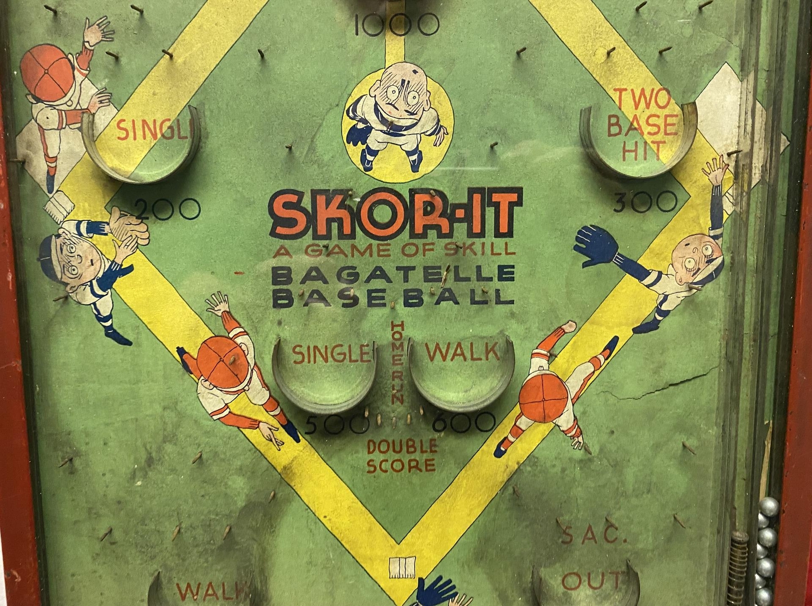 Vintage 1920s Skor-It Baseball Bagatelle Pinball Game Toy Northwestern ...