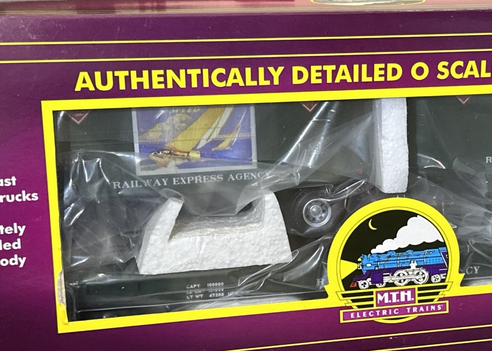 MTH Premier 20-90388 Railway Express Agency FlatCar w/ 2 PUP Trailers O ...