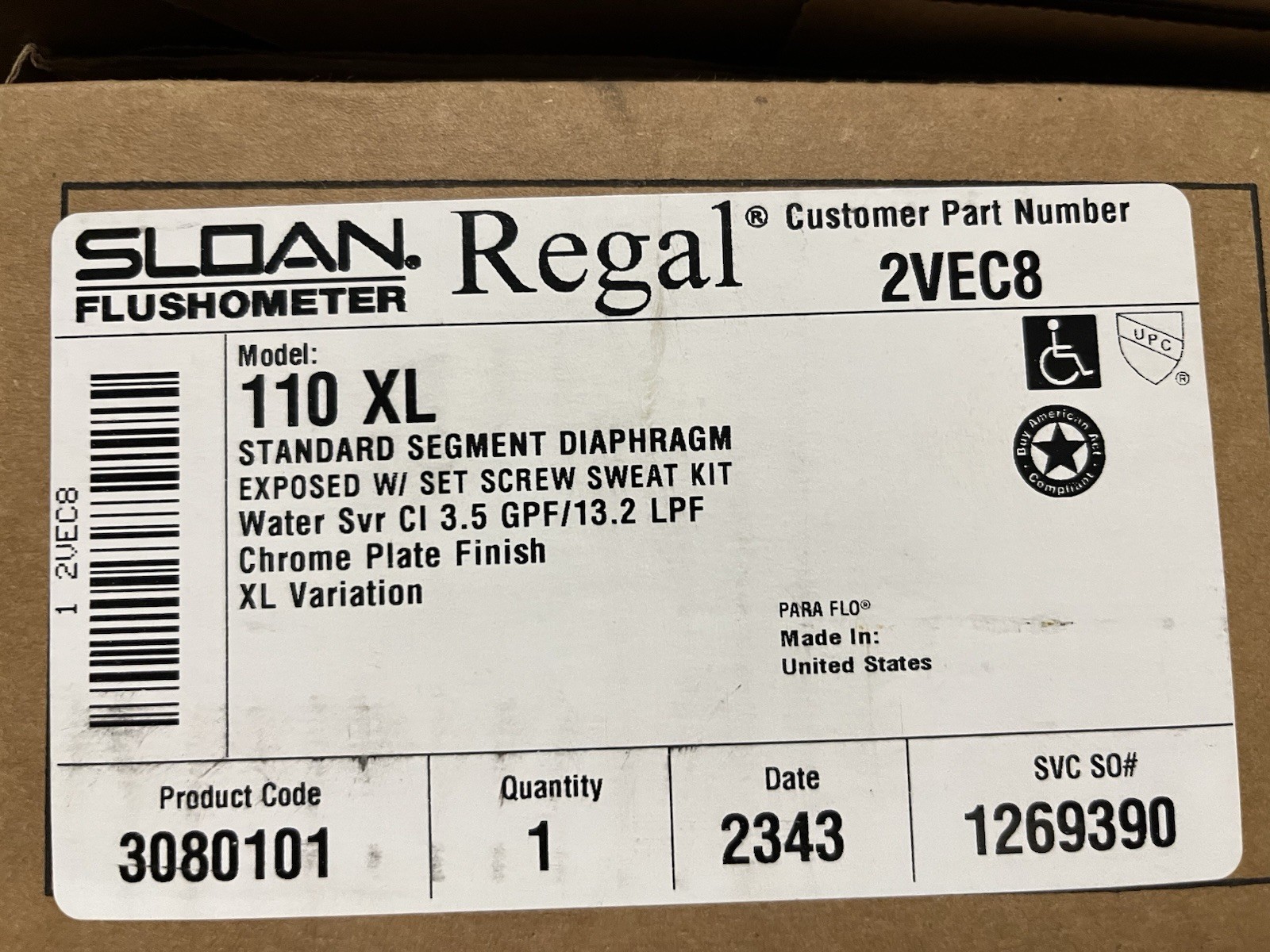 Sloan Flushometer 3080101 REGAL 110 XL Closet Flush Valve - 3.5 GPF/13 ...