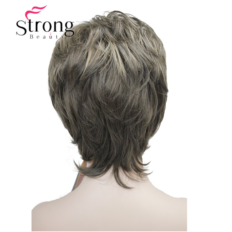 Short Layered Brown Highlighted Shag Classic Cap Synthetic Wig Women's ...