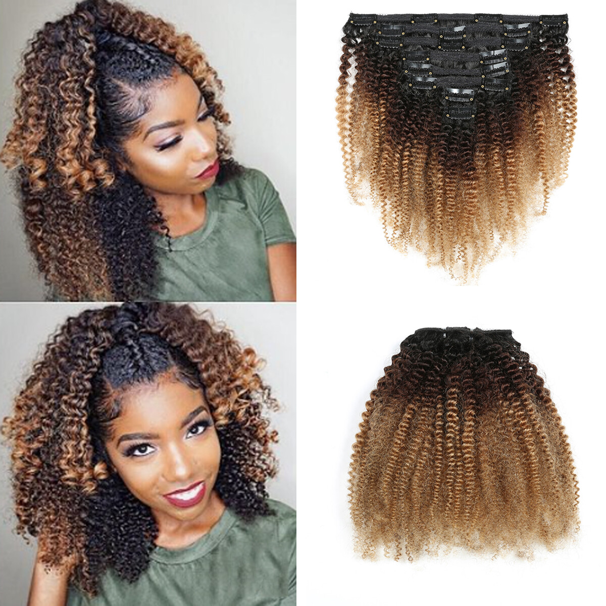 8pcs Clip In Afro Kinky Curly Human Hair Extension Afro Human Hair Weft
