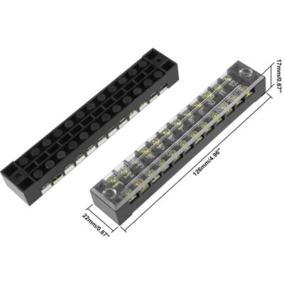 2X Block 2 Position 600V 15A Wire Barrier Dual Row Screw Terminal Panel ...