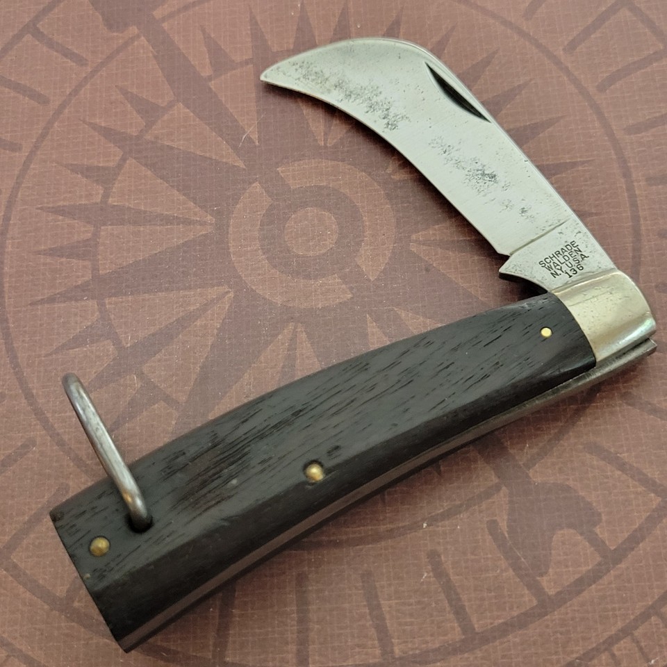 Schrade Walden Rope Knife New York USA 1946-73 Wood Handle CS Hawkbill ...