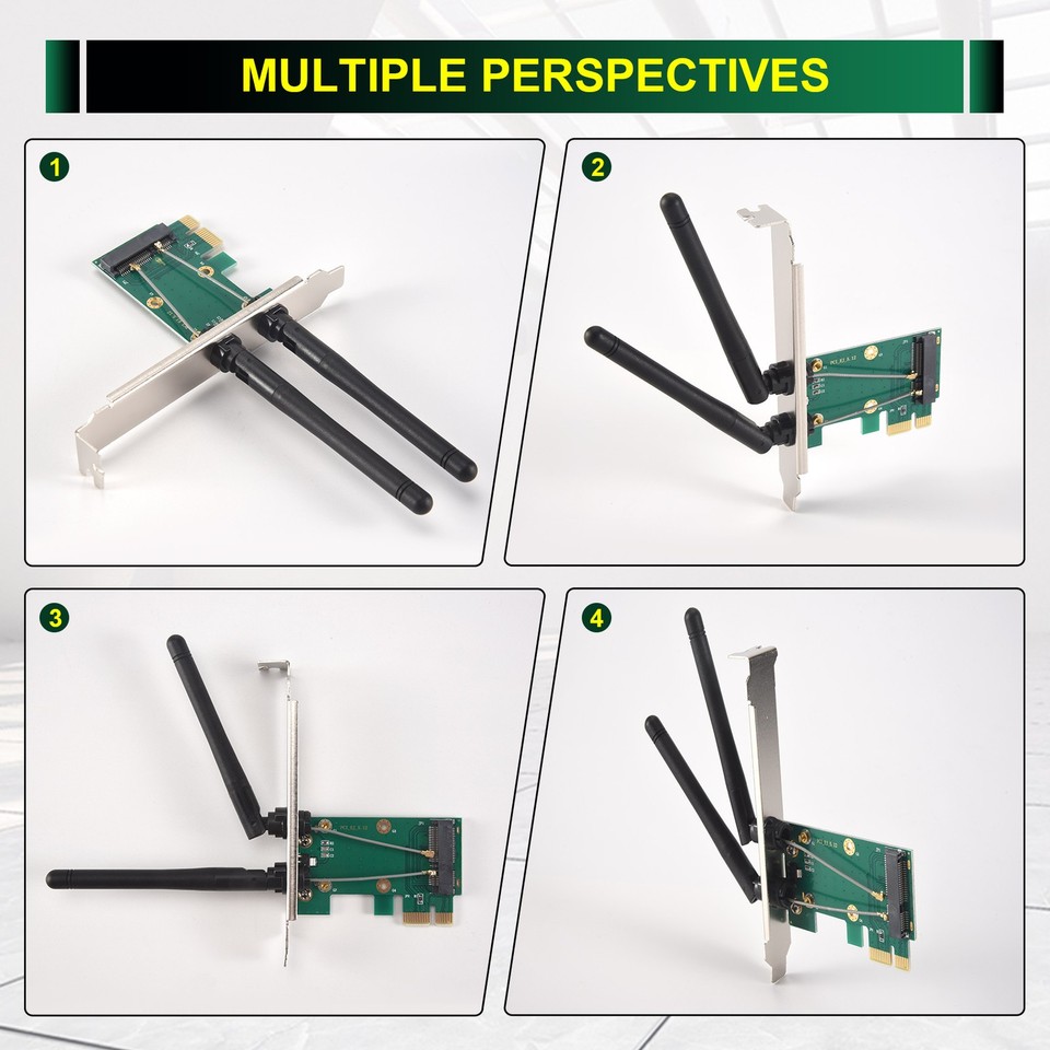 Card WiFi PCI-E Express to PCI-E Adapter with 2 Antenna External for PC ...