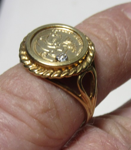 Chinese Panda Coin Ring 10K Yellow Gold Diamond Accent Collectible ...