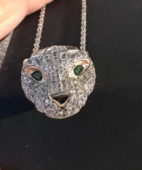 Panthere Crstal Pendant on silvertone Necklace / Chain | eBay