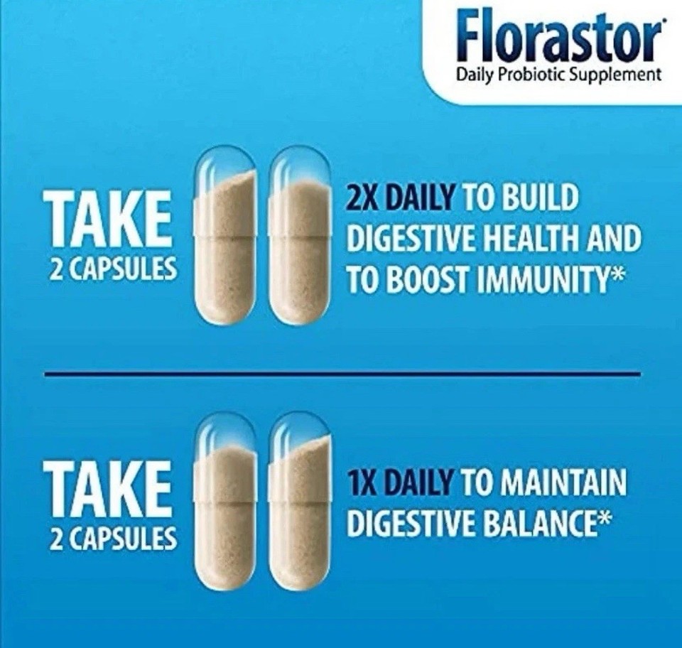 Florastor Daily Probiotic 250mg - 100 Capsules for Digestive Health ...