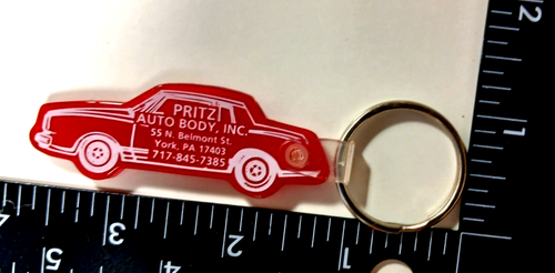 Vtg CAR SOFT RUBBER PRITZ AUTOBODY BELMONT PA Key Ring Advertising ...