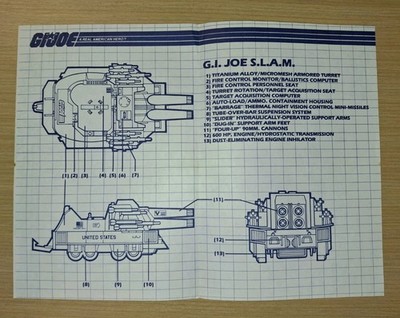 GI Joe 1987 SLAM Tank Vehicle Blueprints Instructions Original Hasbro ...