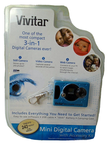 Vivitar Mini 3-in-1 Digital Keychain Camera w/ Accessories 16Mb Blue ...