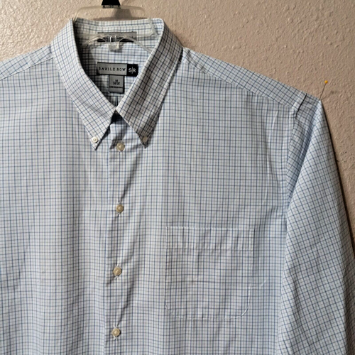 SAVILE ROW Button Shirt Men 18 34/35 Easy Care Long Sleeve Plaid White ...