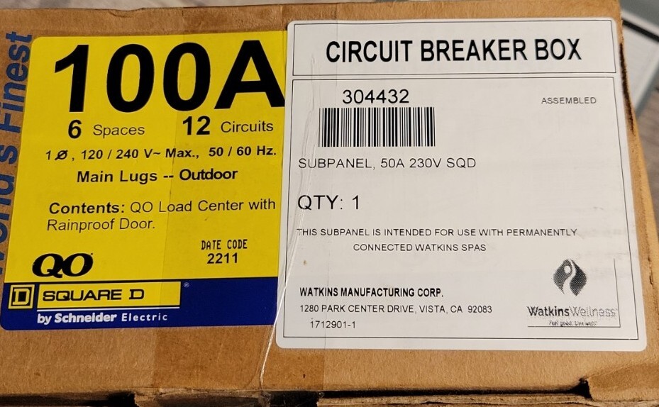 Hot Spring Spa GFCI Sub Panel, 100 Amp Max 50amp Supplied Watkins ...