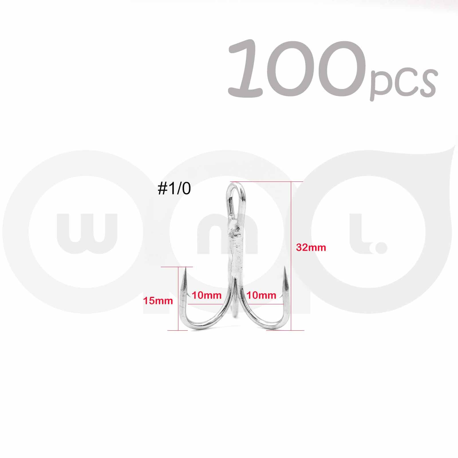 100pcs Size 1/0 Fishing 3x strong nickle Fish Treble hooks #1/0 ...