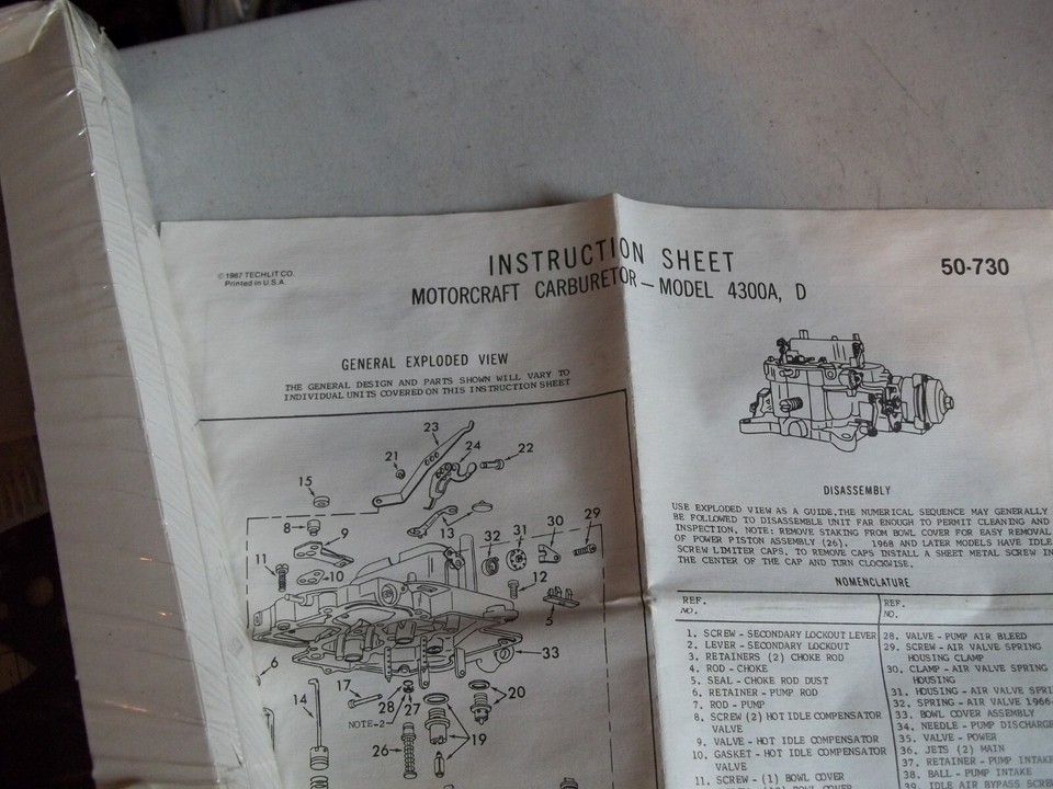 Carter Zip Kit 902-828C Motorcraft Carburetor model 4300 4 bbl. box13 ...