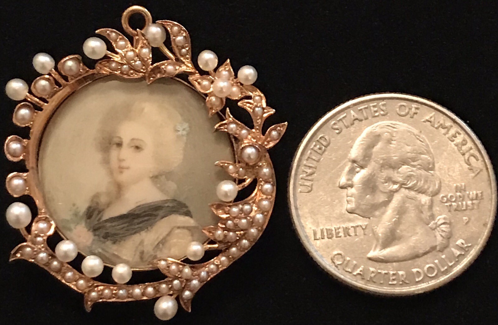 VICTORIAN 14K/SEED PEARLS HAND PAINTED FRENCH RENAISS… - Gem
