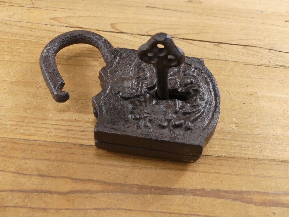 Cast Iron Lock And Key Set Large Antique Vintage Look Finish Prop ...