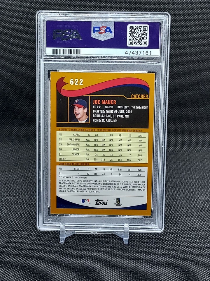 2002 Topps Joe Mauer Rookie Card - PSA 9 Mint - Future HOFer - Twins ...