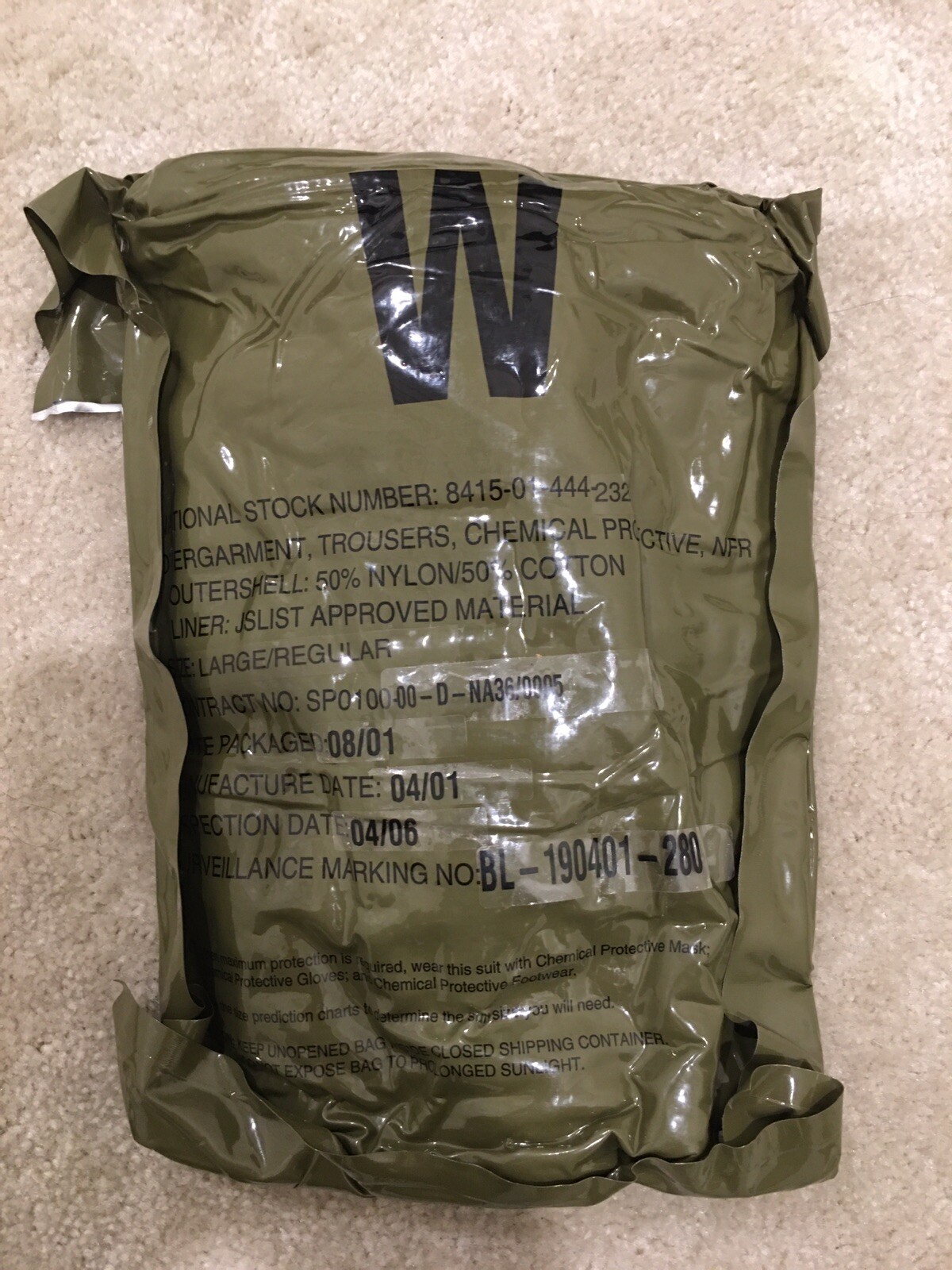 JSLIST CBRN MOPP Trouser BDU LARGE REGULAR (MFG Date: APRIL 2001) | eBay