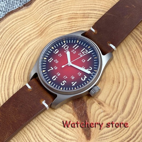 Titanium 39mm Tandorio Pilot Burgundy dial NH35 Automatic 20ATM Mens ...