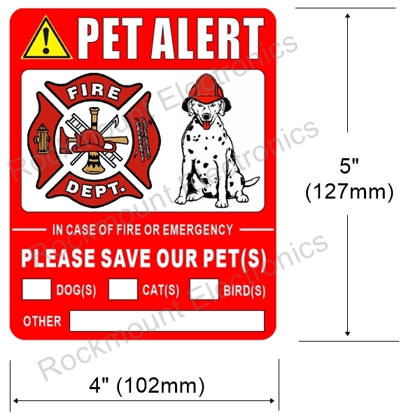 3 PET ALERT Sign Fire Rescue Personnel to Save Dog Cat Bird Vinyl ...