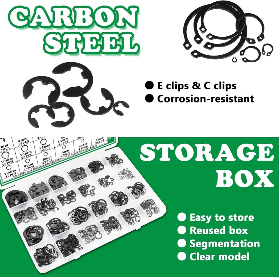 330PCS Snap Rings Assortment Kit, E Clips Assortment Kit (2MM-12MM) and ...
