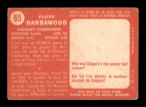 1958 Topps CFL #85 Floyd Harrawood RC VG/VGEX X3289956 | eBay