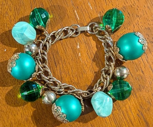 Rare Vintage Coro Gold Tone Bracelet MidCentury Charm Stones Balls ...