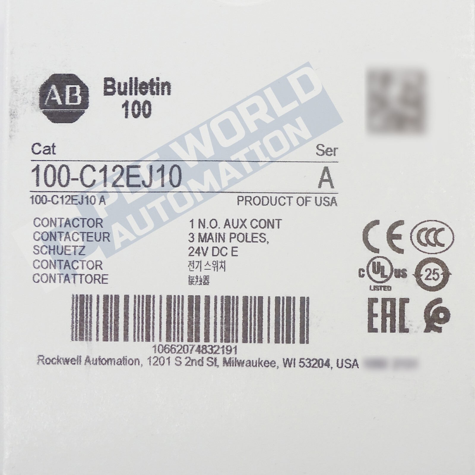 2021 Brand New Allen Bradley 100-C12EJ10 /A IEC Contactor, 24V DC, 3 ...