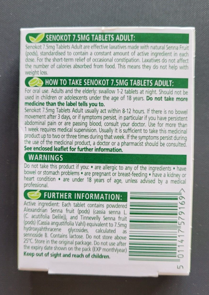 Senokot Tablets 7.5mg Adults 100 Tablets Expiry 2027 | eBay