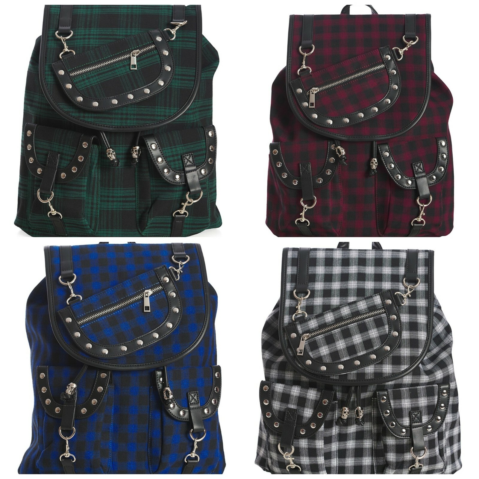 Lost Queen Yamy Tartan Skull Drawstring Plaid Punk Emo Handbag Backpack ...