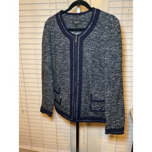 Talbots Woman Knit Jacket Blue Tweed Zip Front Pockets Career 16W | eBay