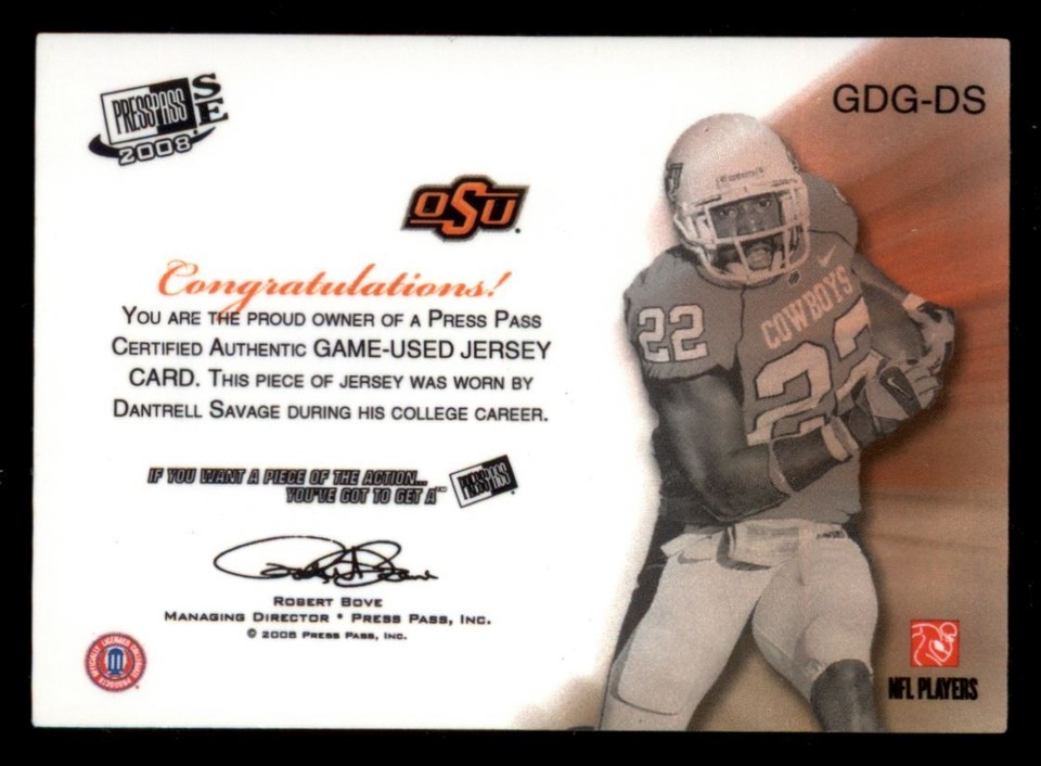 2008 Press Pass SE Game Day Gear Jerseys Gold Dantrell Savage 184/299 ...