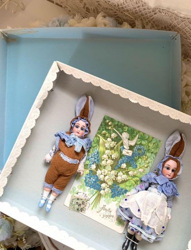 Germany Antique Bisque Doll Hertwig Easter Bunny Rabbit Pair 1920s ...