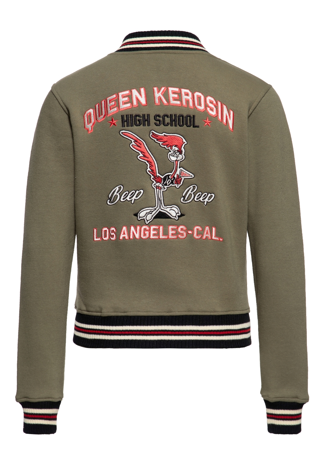 QUEEN KEROSIN Damen College Jacke mit großer Rückenstickerei Beep Beep ...