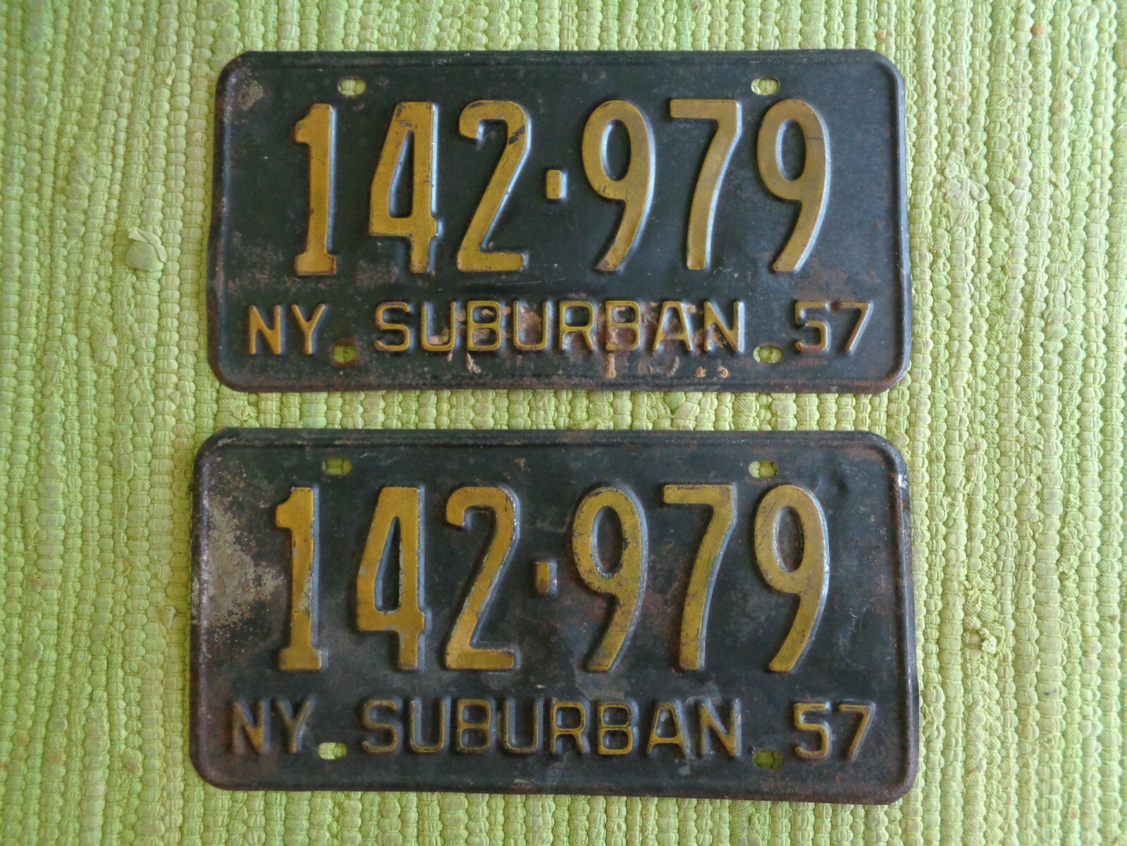 1957 New York Suburban License Plate Matched Pair 57 NY Tag 142-979 ...