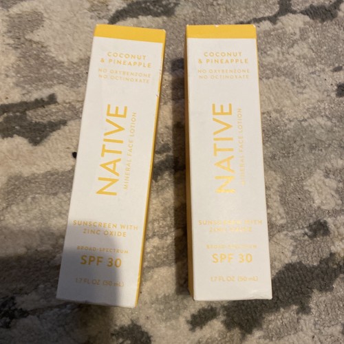 (2) NATIVE Coconut Pineapple Mineral Face Lotion Sunscreen SPF 30 - 1.7 ...