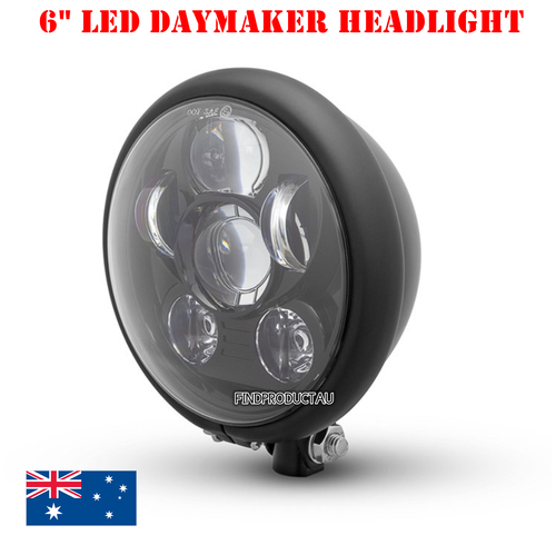 Black 6" LED daymaker headlight Harley cafe racer chopper custom retro ...