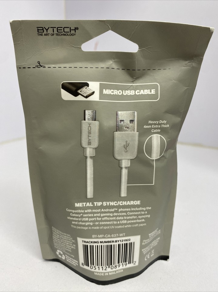 Bytech 10ft Heavy Duty Micro USB Cable - Grey | eBay