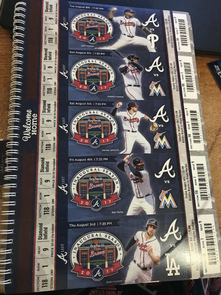 2017 ATLANTA BRAVES SEASON TICKET STUB PICK YOUR GAME SUN TRUST STADIUM ...