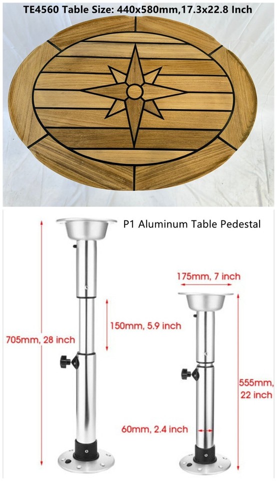 Boat Oval Teak Table Top 17.3x22.8 Inch Ellipse Star Inlay Marine Yacht ...