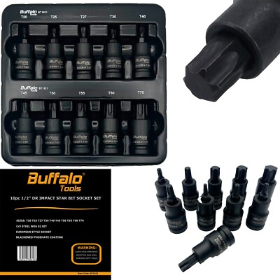 Impact Torx Bit Sockets Set 1/2'' Drive 10pc Impact TRX Star Sockets ...