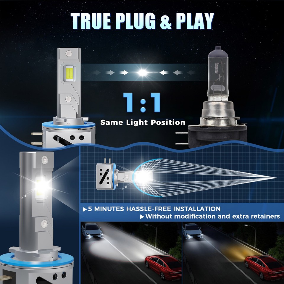 Canbus Error Free H11B LED Headlight High/Low Beam Bulbs 6500K Replace ...