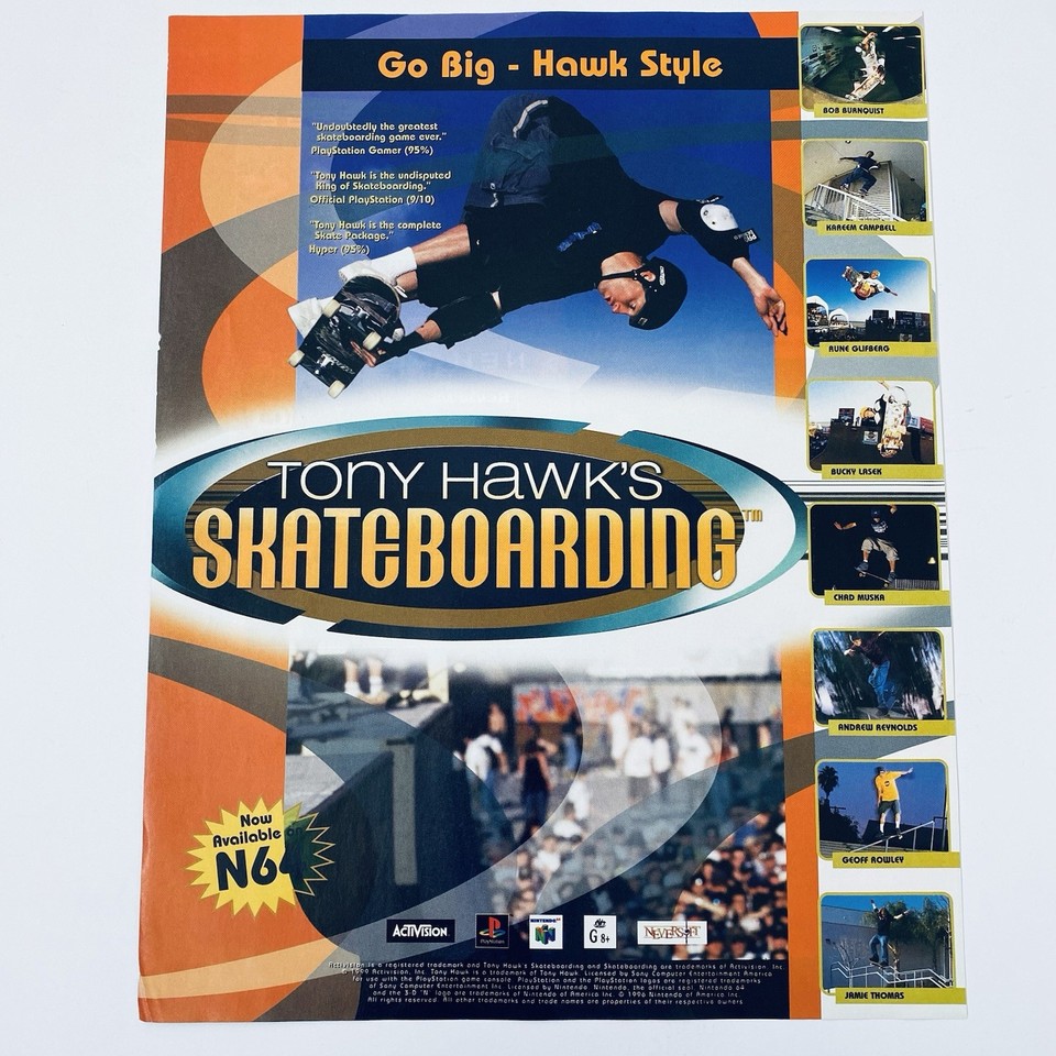 Tony Hawk N64 Nintendo Game Promo Poster 1999 Rare Print Ad Retro ...