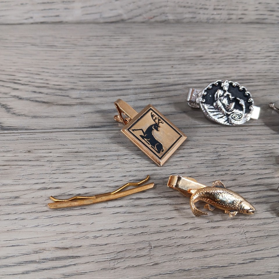 Vintage Hunting Fishing Sportsman Tie Clasps Pins Gold & Silver Tone ...