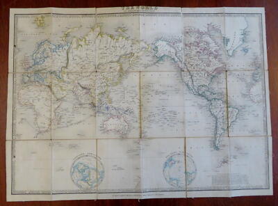 World Map linen backed in case c. 1850 Wyld shows nautical tracks | eBay