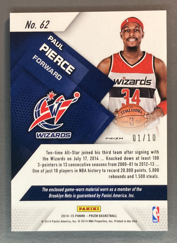 PAUL PIERCE 2014-15 Panini Prizm Jersey Prizm Blue Mojo Prime 01/10 | eBay