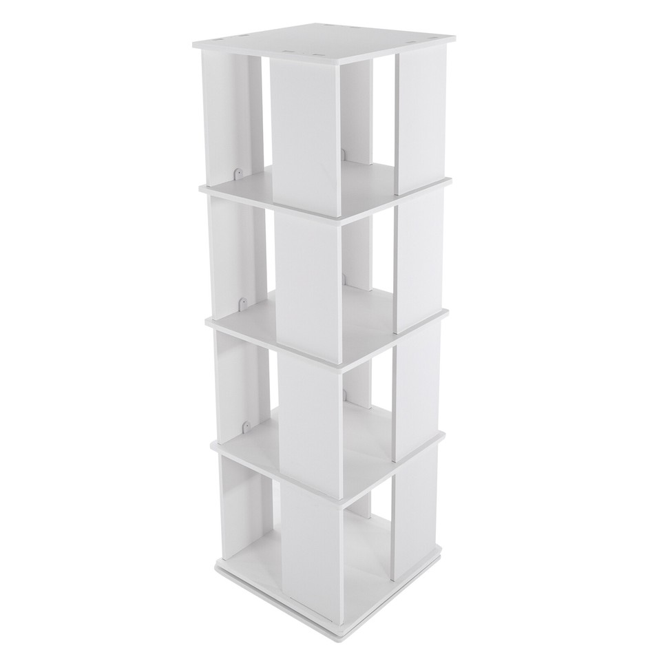 360° Revolving Bookshelf White Bookcase Storage Shelf Freestanding ...