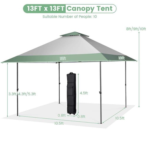 Gymax Canopy Tent 13' Adjustable Height Semi-Permanent Collapsible ...