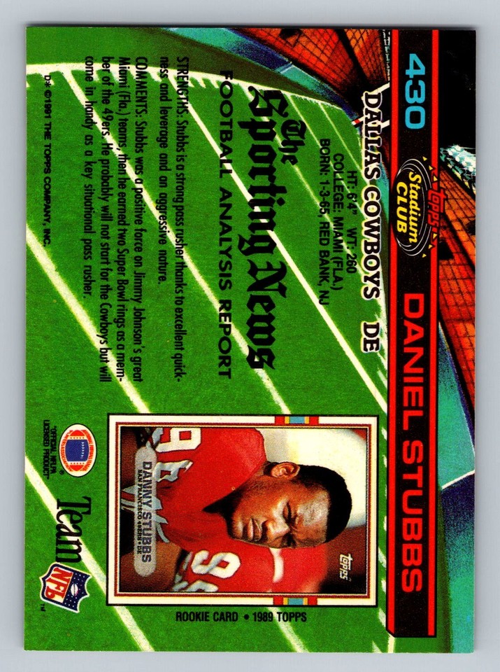 1991 Stadium Club #430 Daniel Stubbs Dallas Cowboys | eBay